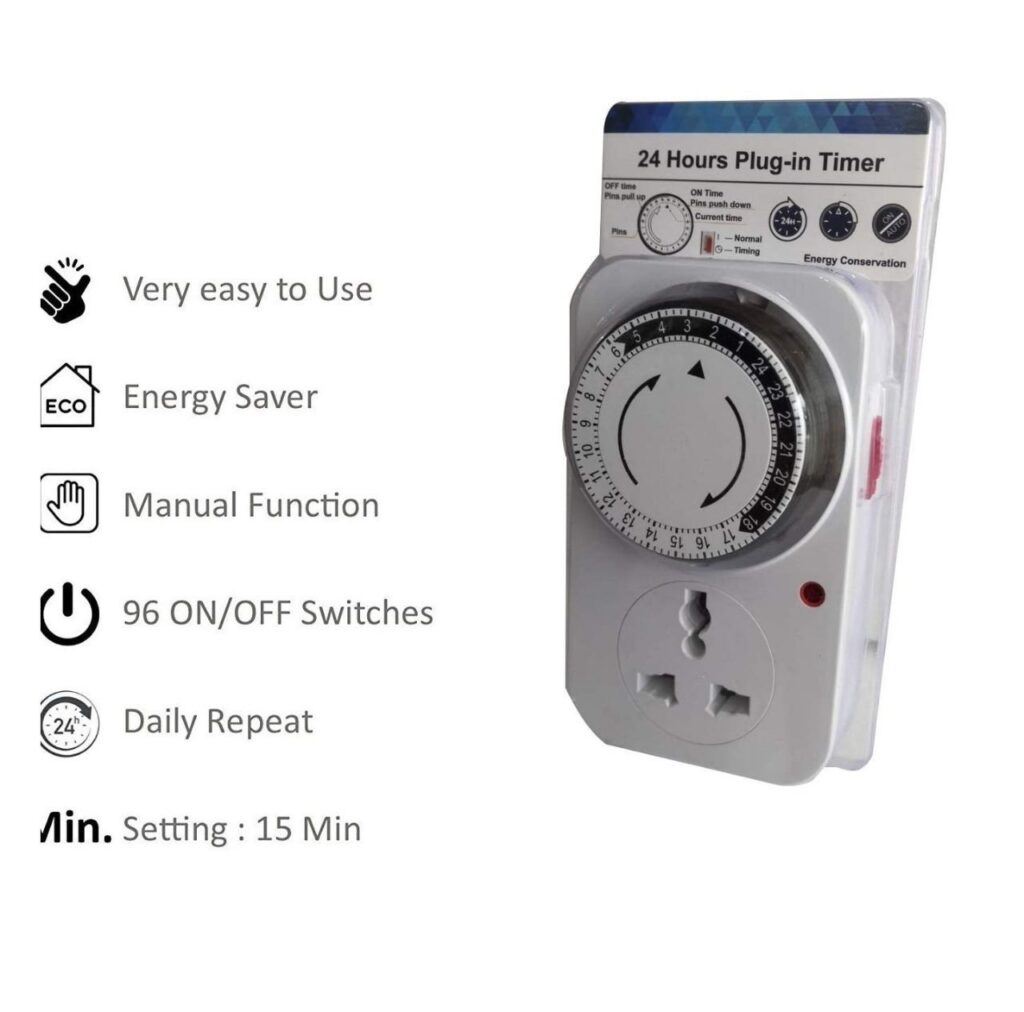 24 Hour Plug in Mechanical Timer Switch, ON/OFF Timer - WE Hydroponics
